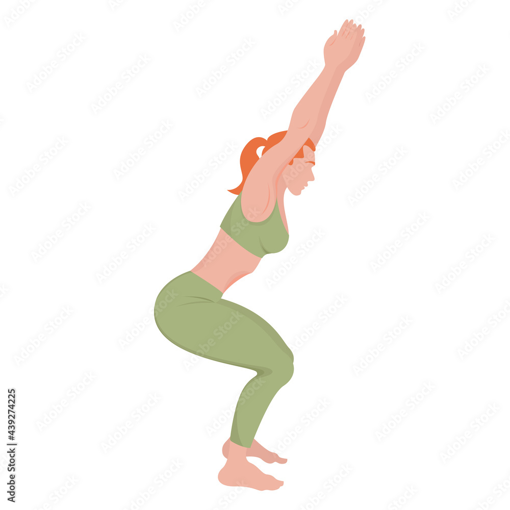 Image of a woman in a dynamic yoga pose. Home yoga workouts. Correct ...