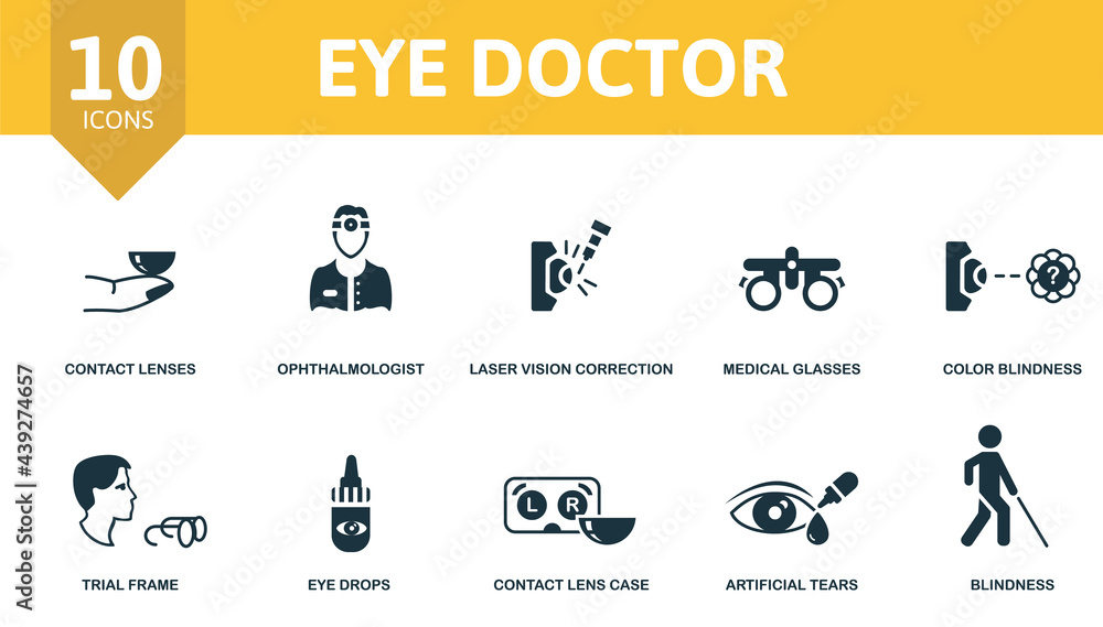 Eye Doctor icon set. Contains editable icons ophthalmology theme such ...