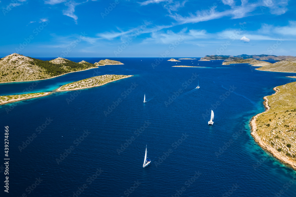 Aerial view of Kornati island archipelago at sunrise. Kornati National ...