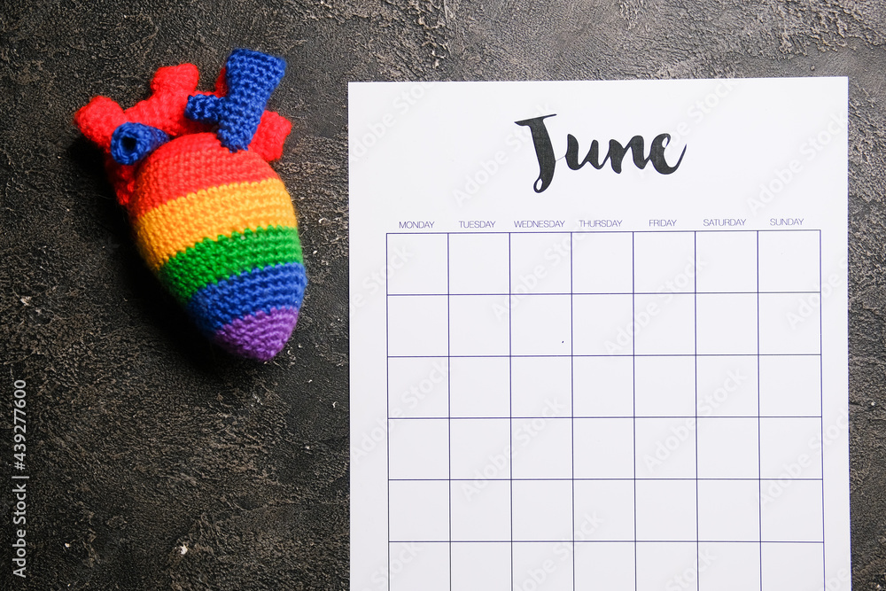 Pride month calendar with LGBT flag cookies. A place for text. Deadline ...