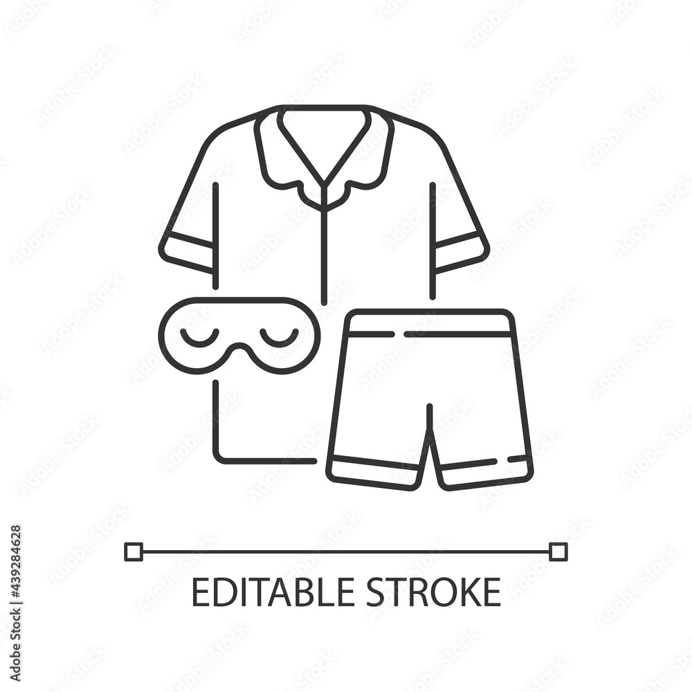 Pajamas linear icon. Unisex pyjamas and eyewear. Pants, shirt for sleep ...