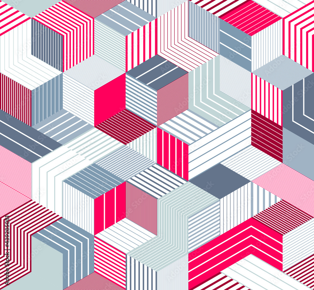 Geometric 3D seamless pattern with lined cubes, stripy boxes blocks ... Geometric 3D seamless pattern with lined cubes, stripy boxes blocks ...