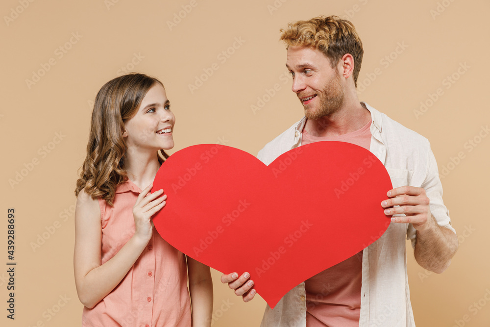 Young parent man with child teen girl in casual clothes Daddy kid ...