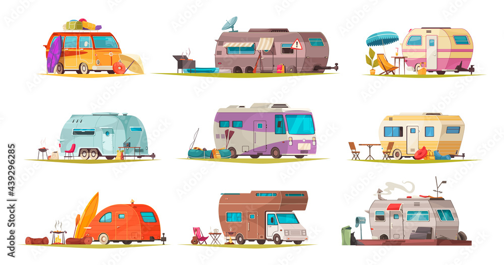 Recreational Vehicles Cartoon Set Stock Vector | Adobe Stock