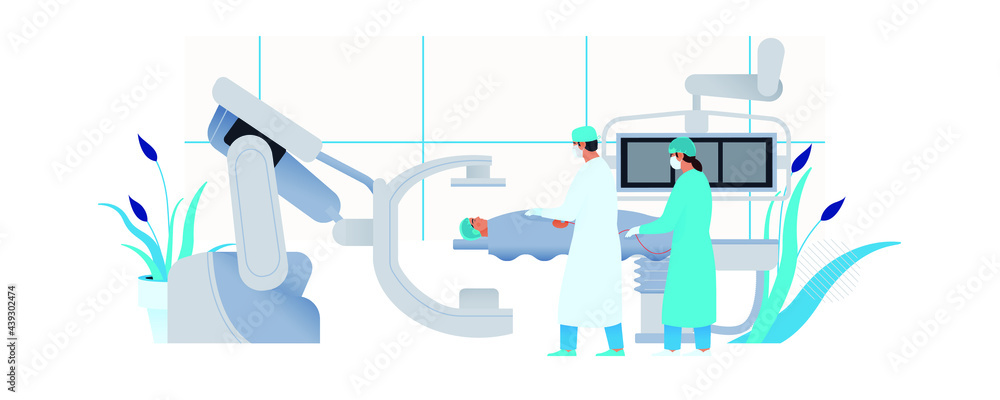 Coronary Angiography Procedure. Medical Equipment. Doctor and Nurse Do ...