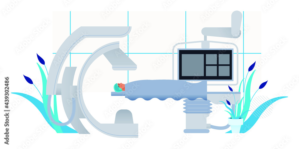 Angiography Procedure. Medical Equipment. Male Patient in Laboratory ...