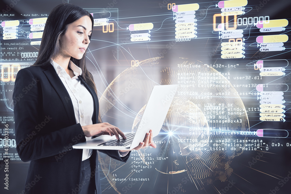 Programming and online education concept with businesswoman working on ...