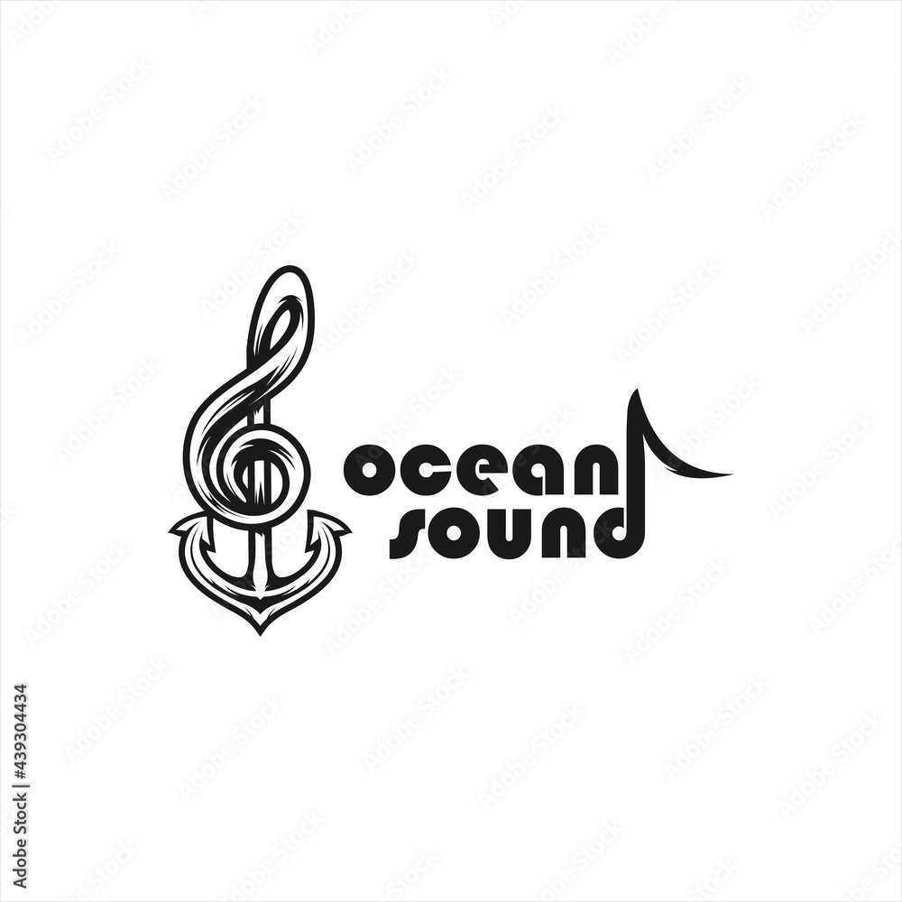 sound of ocean with a combination of anchors and musical keys, logo ...