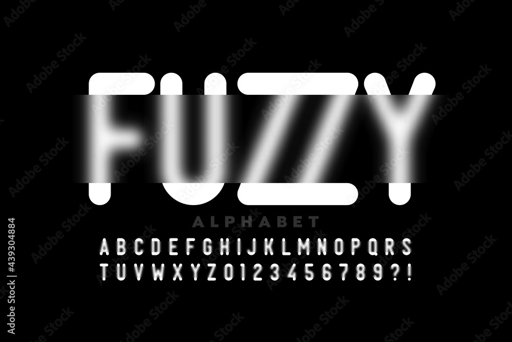 Blurry effect font design, fuzzy alphabet, letters and numbers vector ...