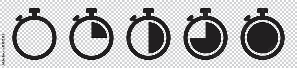 Timers icon set on transparent background. Stopwatch symbol. countdown ...