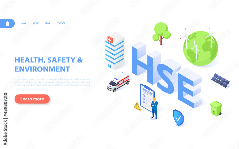 HSE concept. A banner dedicated to health and safety, safety and the ...