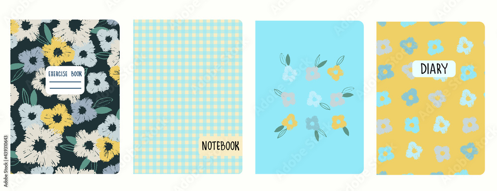 Set of cover page templates with viola flowers and hand drawn trendy ...