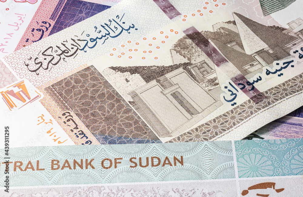 Close up to hundred pounds of the Republic of Sudan. Paper banknotes of ...