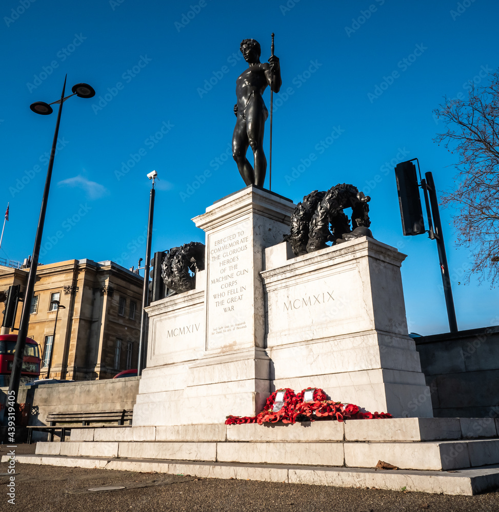 The Machine Gun Corps Memorial, London. A military tribute embodied by ...