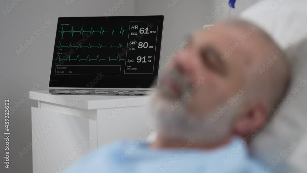 Looped: Patient monitor displays vital signs ECG electrocardiogram EKG ...