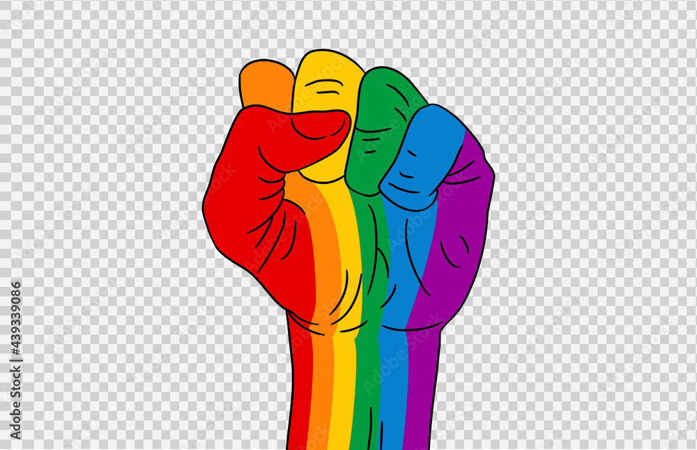 Vetor de Rainbow LGBT flag colored hand isolated on png or transparent ...