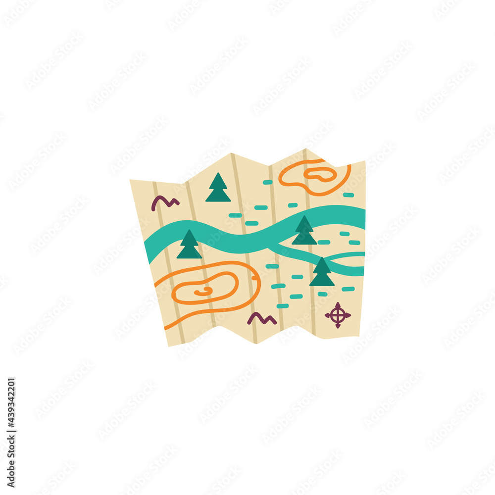 Tourist map with route markers and signs, flat vector illustration ...