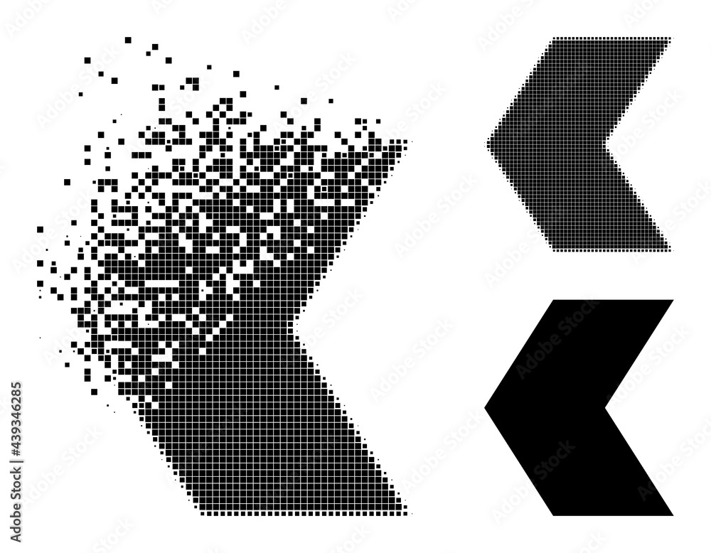 Disappearing pixelated direction left pictogram with wind effect, and ...
