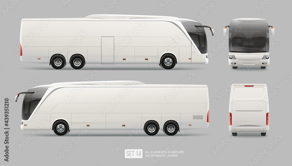 Realistic Coach bus blank mockup template. Travel Bus for brand ...