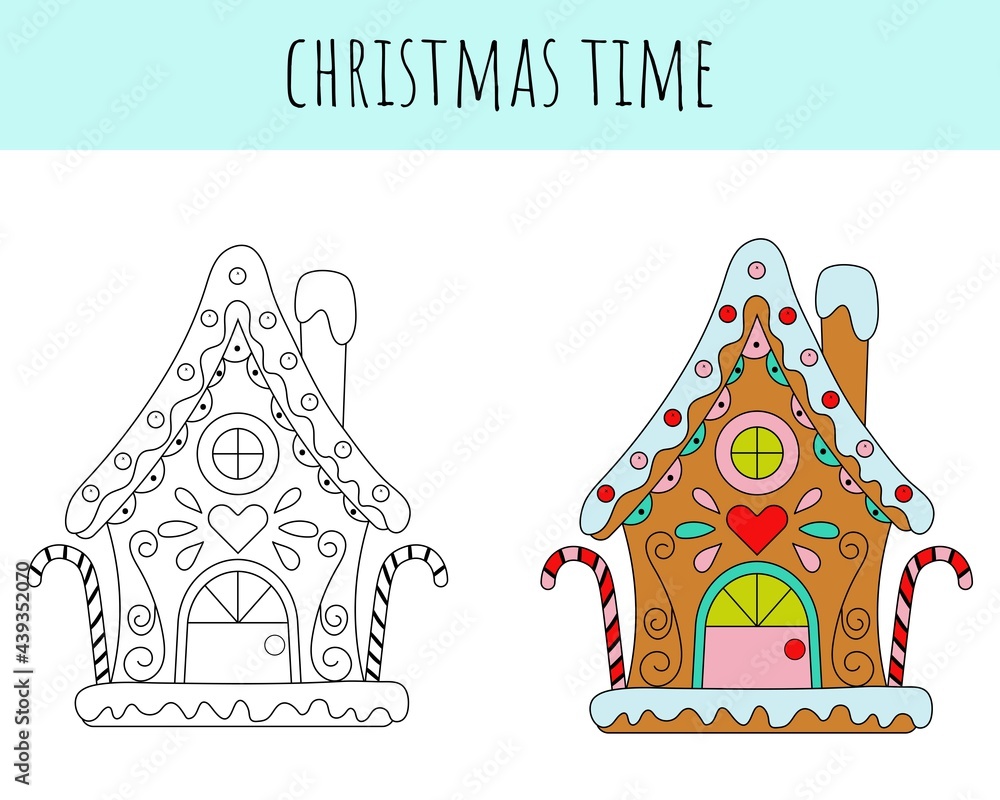 Holiday coloring page gingerbread house. Christmas coloring book for ...