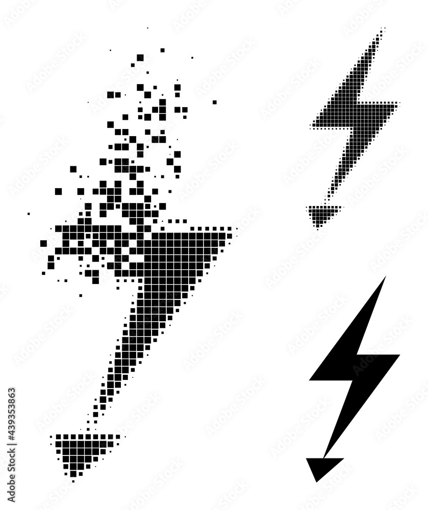 Vetor de Decomposed pixelated electric strike pictogram with wind ...