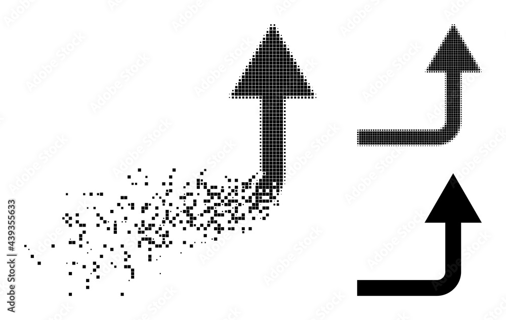 Shredded dotted turn forward pictogram with destruction effect, and ...