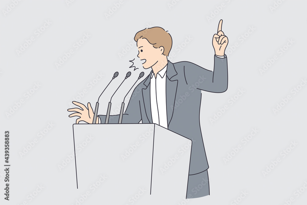 Politics and election campaign concept. Young determined businessman or ...