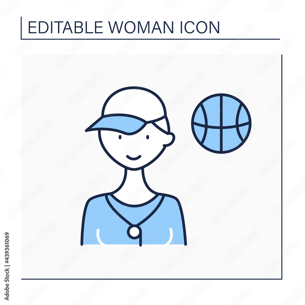 Coach line icon. Personal training. Person trains children, male and ...