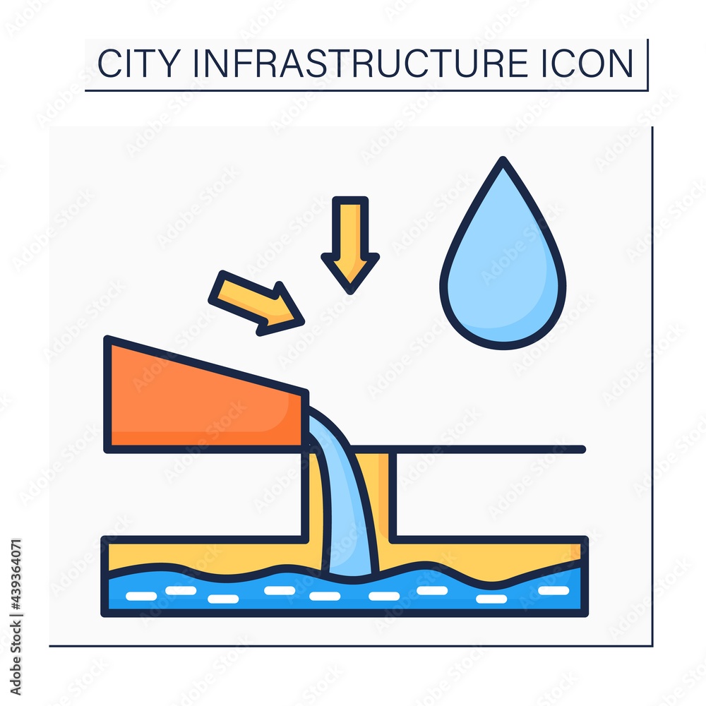 Drainage color icon. System to drain water on soil to improve ...
