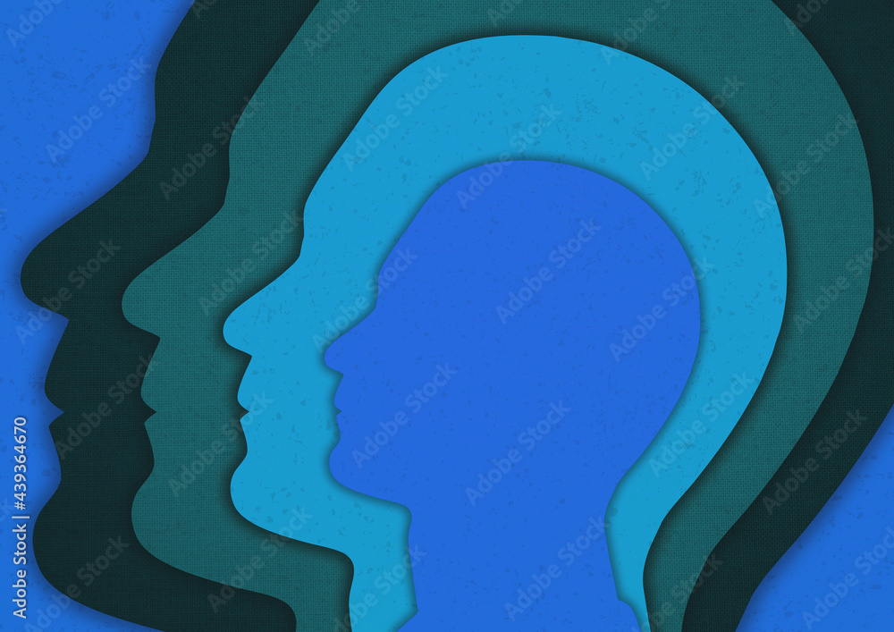 Concentric gender neutral human head silhouettes with a subtle fabric ...