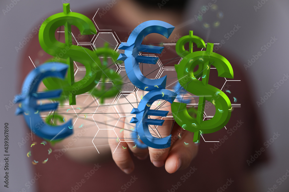 Main world currency theme dollar and euro background. Row and pile of ...