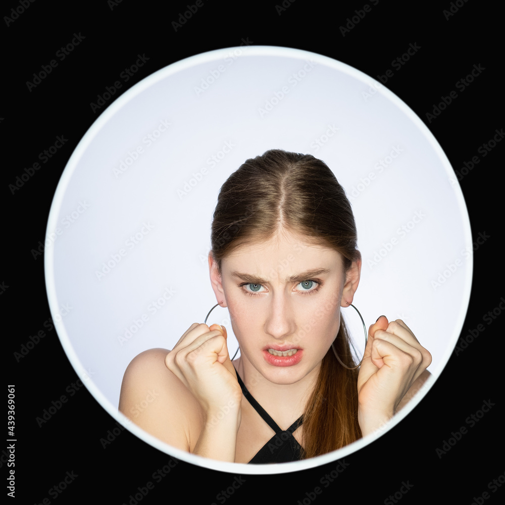 Angry woman. Hate feeling. Anxiety frustration. Headshot portrait of ...