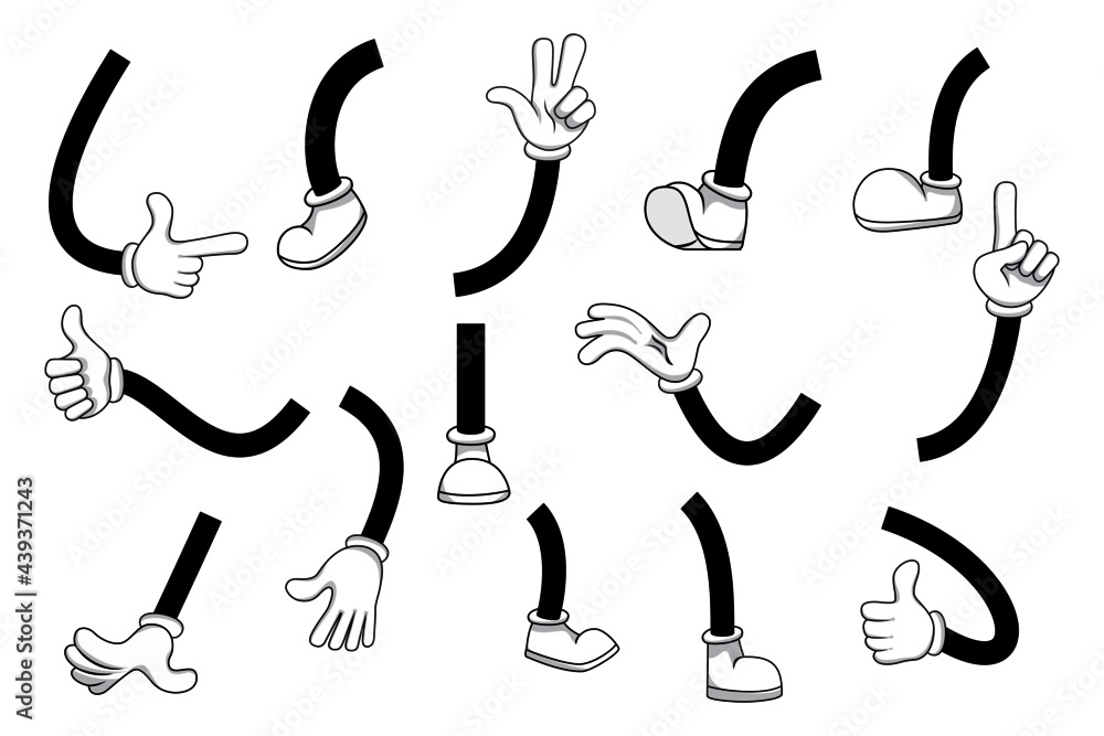 Cartoon mascot character's hands legs isolated on white background ...