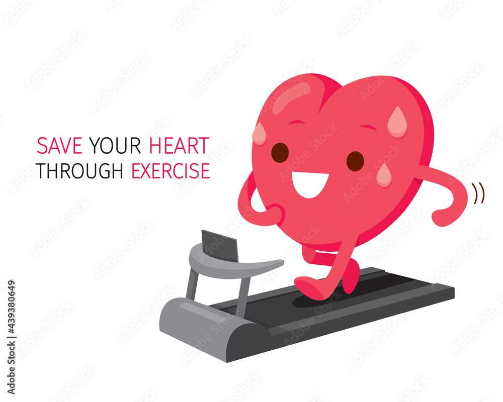 Heart Cartoon Character Running On Treadmill And Save Your Heart ...