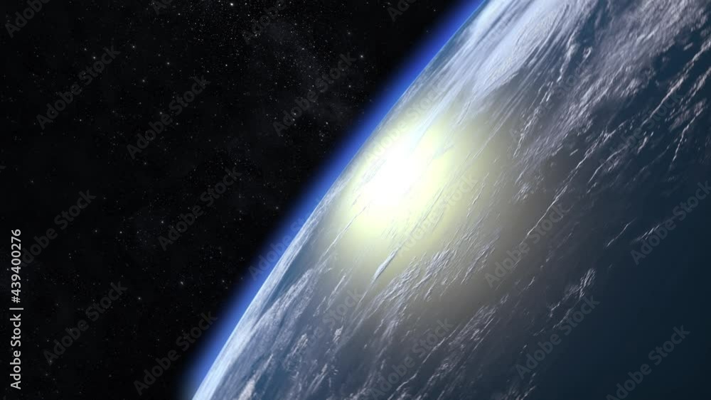 Earth from space. The camera flies away from the Earth and quickly ...