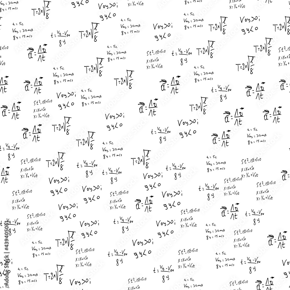 Flat monochrome vector seamless mathematical motif pattern. Cute doodle ...