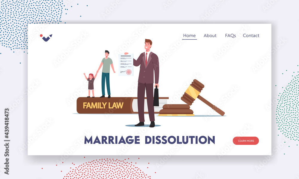 Marriage Dissolution Landing Page Template. Tiny Father Character with ...