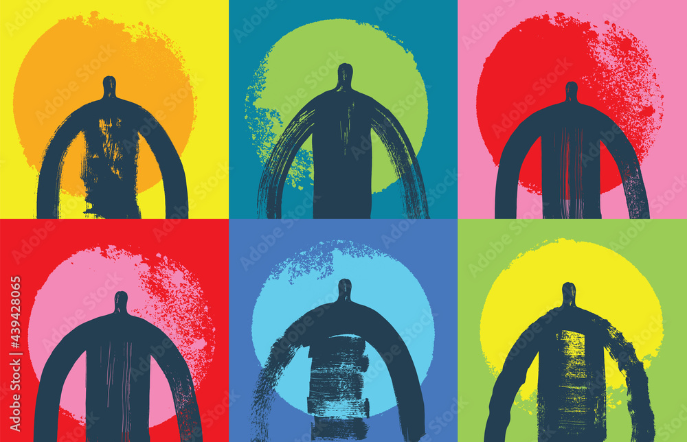 Silhouettes of people on different color backgrounds Stock Photo ...