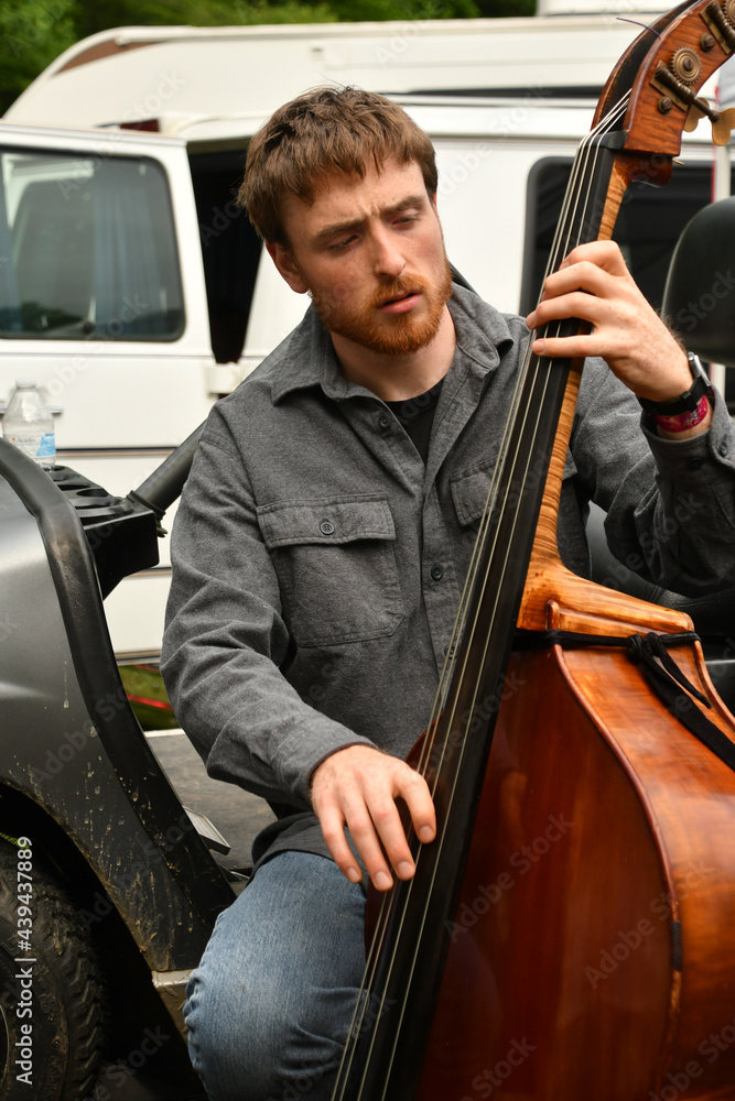 Sexy red haired male musician playing the bass Stock Photo | Adobe Stock