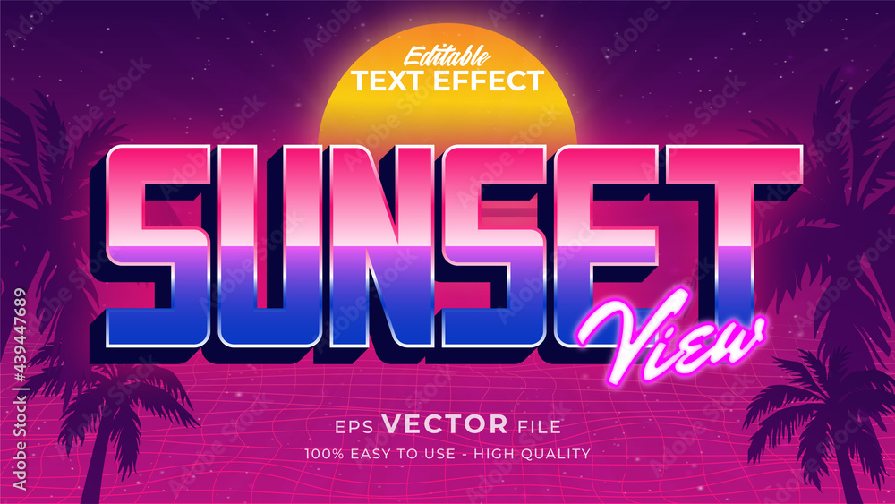 Editable text style effect - retro summer text in 80s style theme Stock ...