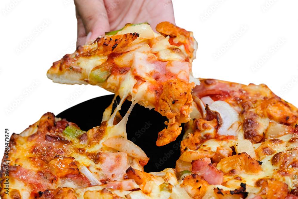 Dinner Delicious traditional Italian style on the table Large pizza in ...