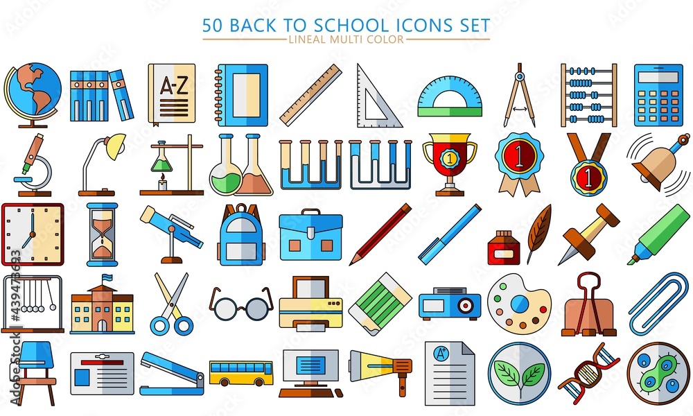 Simple Set of Back to School Vector lineal outline color icons ...
