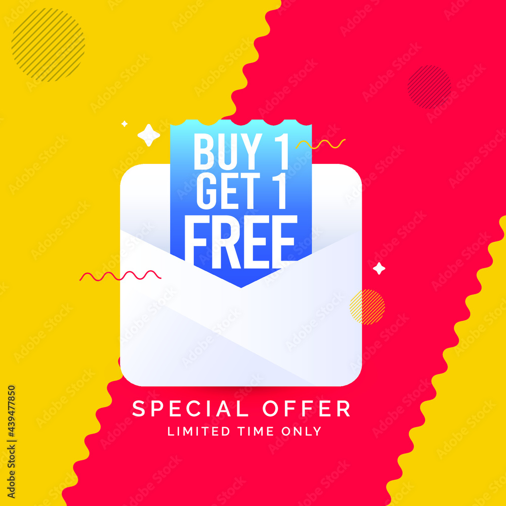 Buy 1 Get 1 Free template. Special offer banner design. Shop now. Stock ...