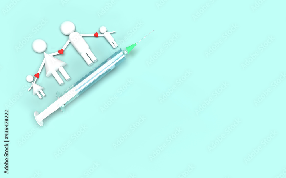 Cartoon family safe immune with vaccine coronavirus. Protect virus ...