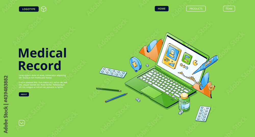 Medical record banner. Patient health report in electronic file, online ...