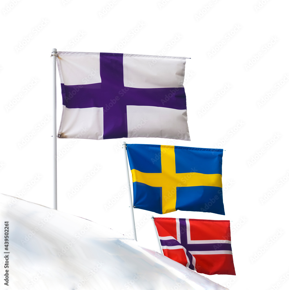 Scandinavian flags towards isolated on white background. Nordic flags ...