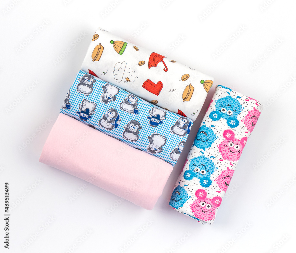 Baby fabric colorful diapers for newborns, top view. Cotton fabric ...