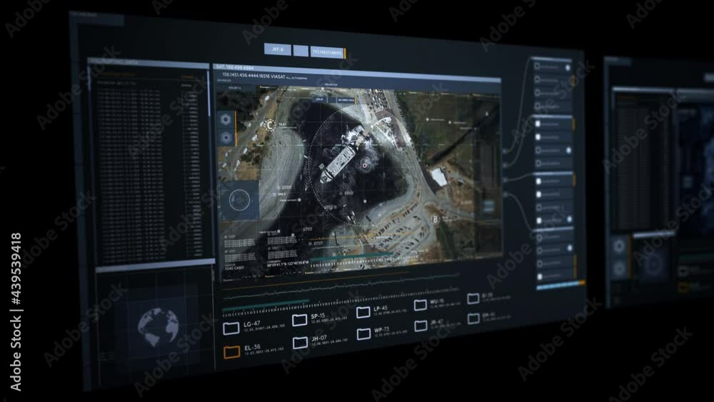 Big computer screen showing a secret spy system. Using a radar and ...