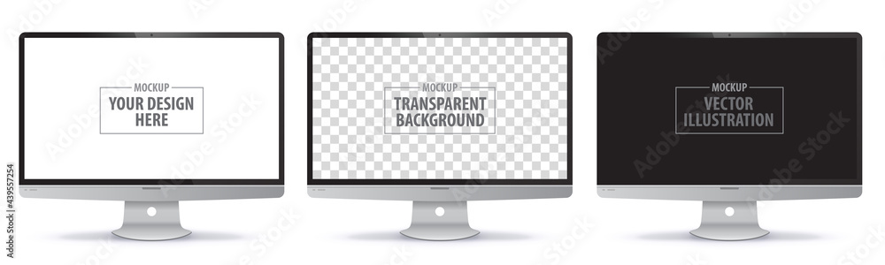 Computer monitor vector mockup with white, transparent and black ...