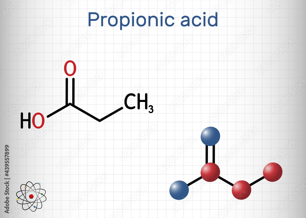 Propanoic acid, propionic acid molecule. It is short-chain saturated ...